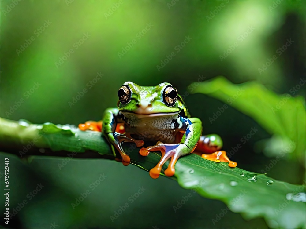 Gliding frog, flying frog pose on leaves blurred nature background ...