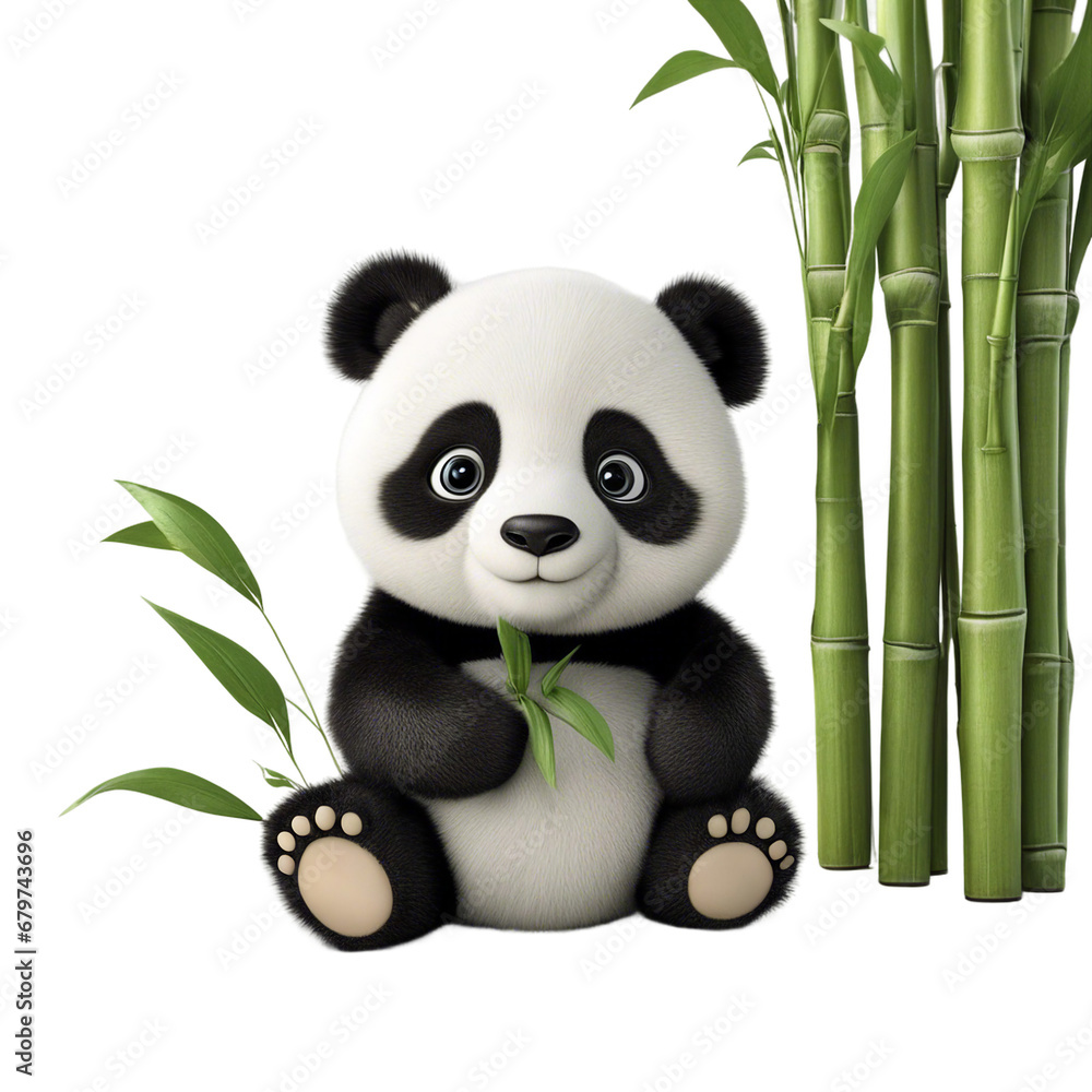 Cute Panda Bear with Bamboo Stick Isolated on Transparent Background ...