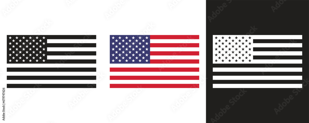 USA flag icon set. American national flag concept. USA flags on ...
