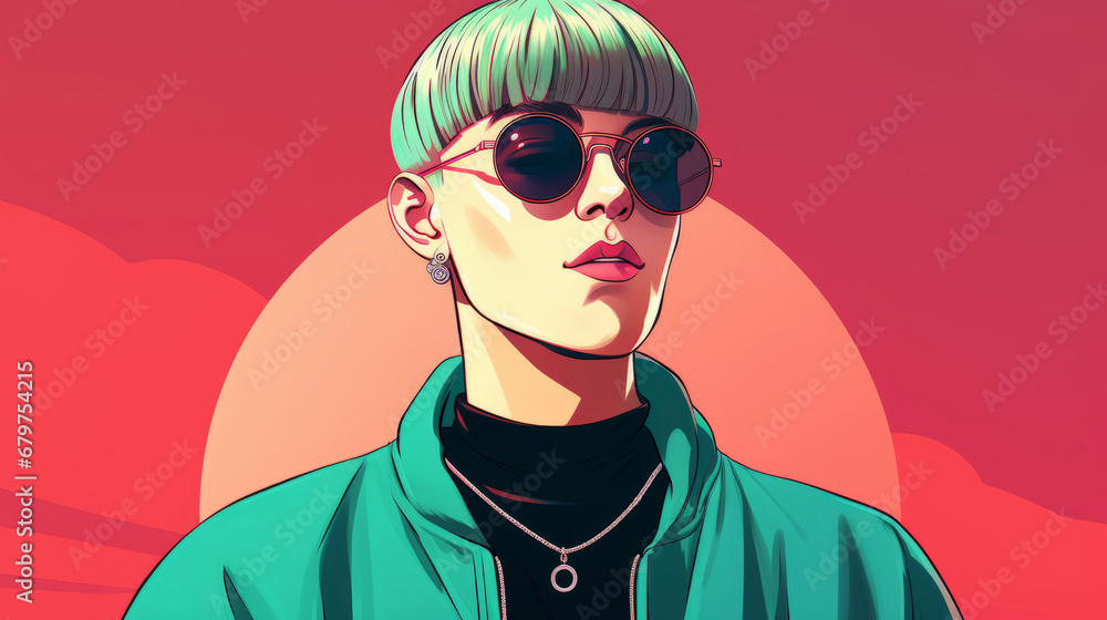 Generative ai cartoon style illustration young man with a bowl cut ...