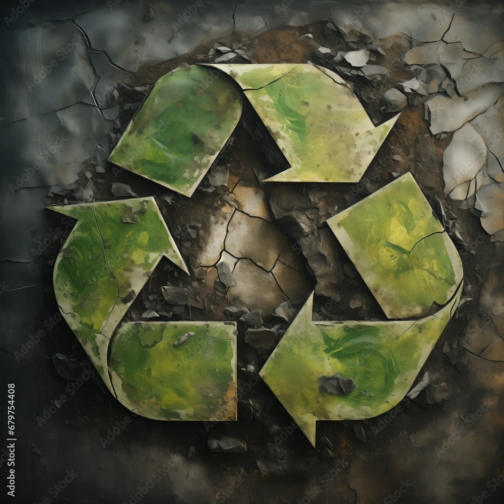 Recycling symbol on cracked white earth, depicting environmental issues ...
