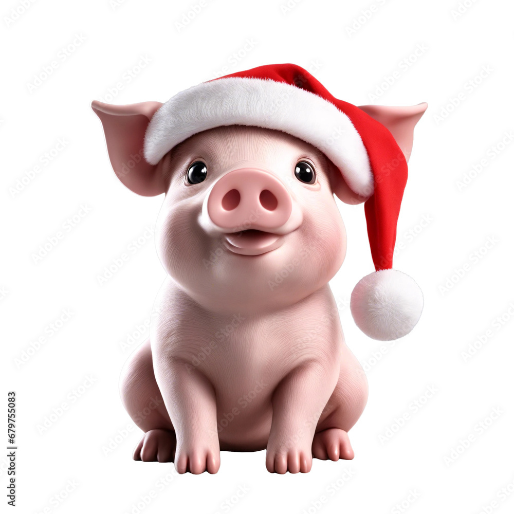 Funny Christmas Pig With Santa Clause Cap Png Clipart Sticker Stock ...