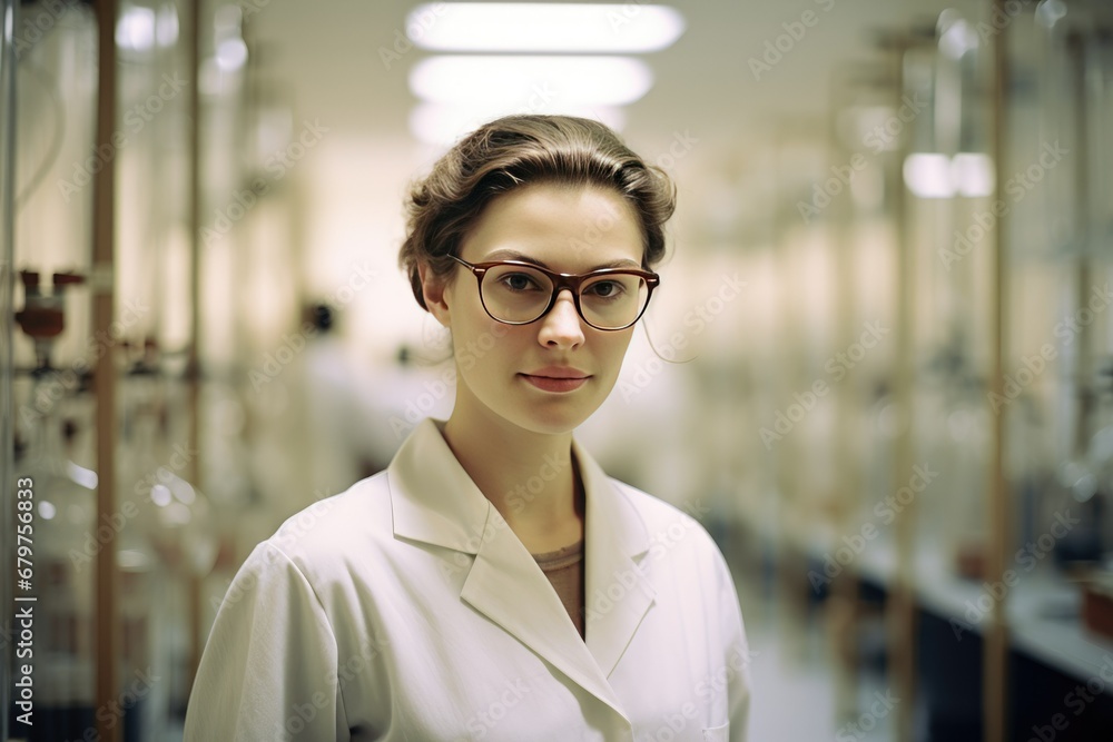 Confident female research scientist in a modern university laboratory ...