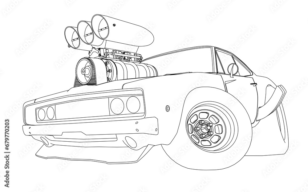 Coloring page. Line drawing of a car. Classic American sports car in ...
