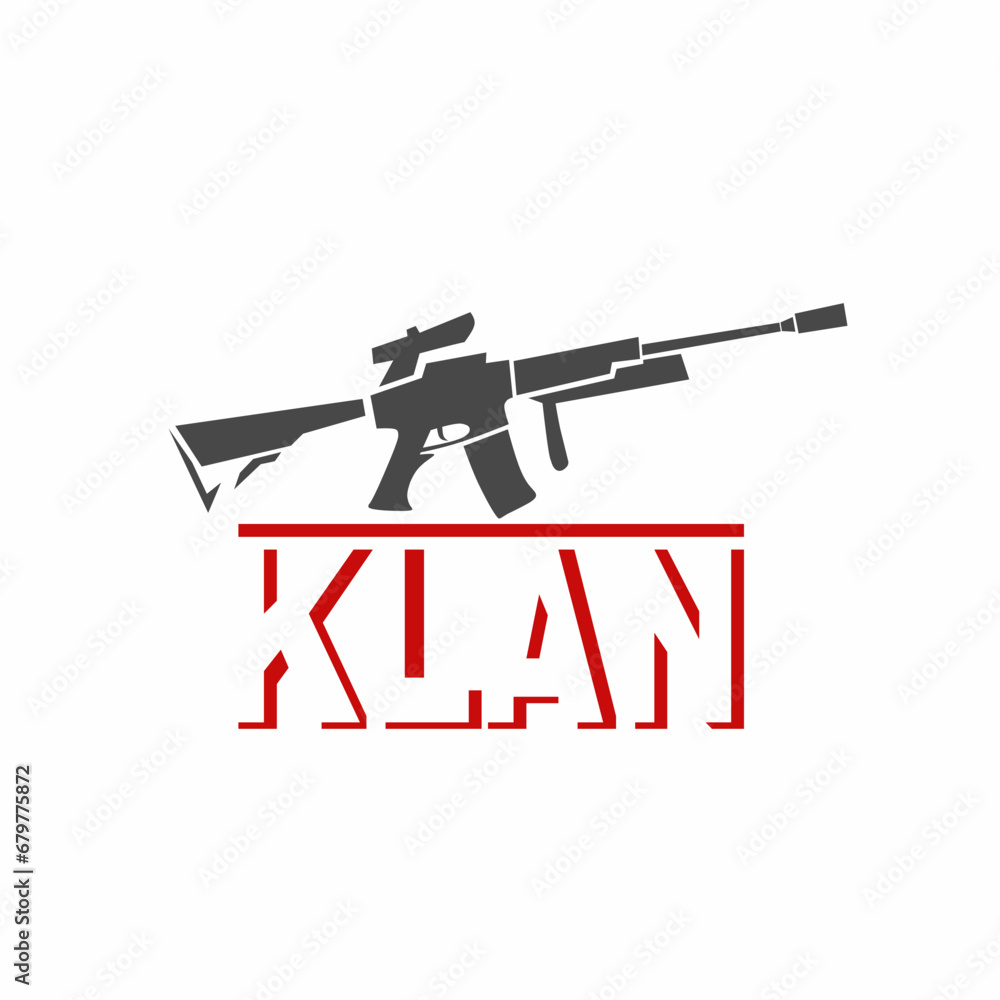 Vector illustration design of weapons and costumes writing text KLAN ...