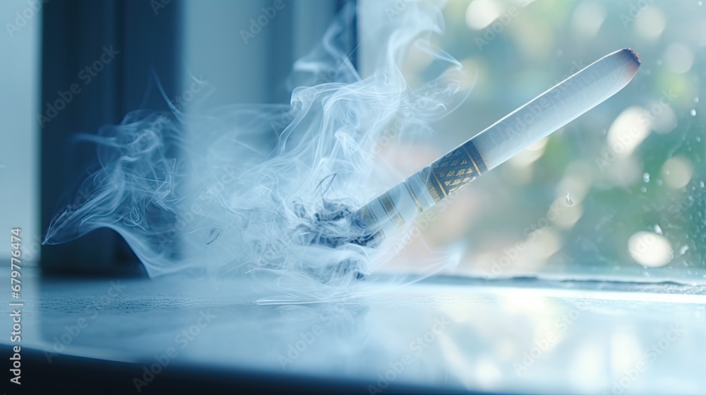 a cigarette sitting on top of a window sill with smoke billowing out of ...