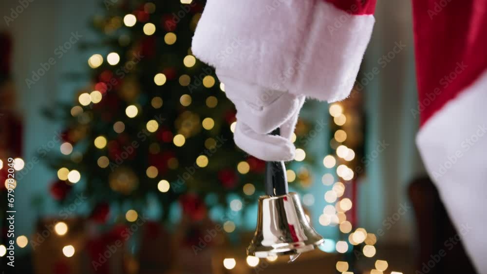 Santa Claus ringing a bell to celebrate Christmas Stock Video | Adobe Stock