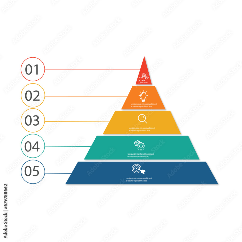 Pyramid infographic template with five elements, Template for diagram ...