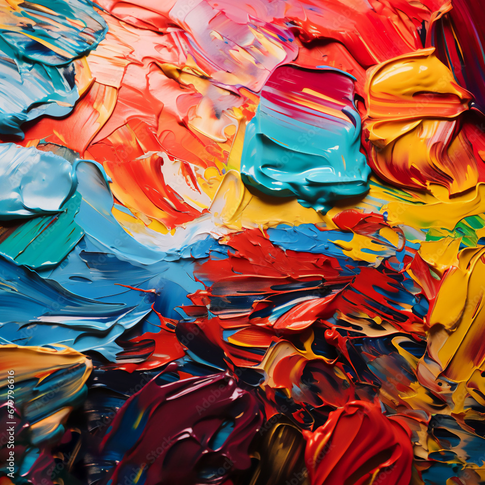 Artist's oil paint palette background texture with a vibrant multi ...