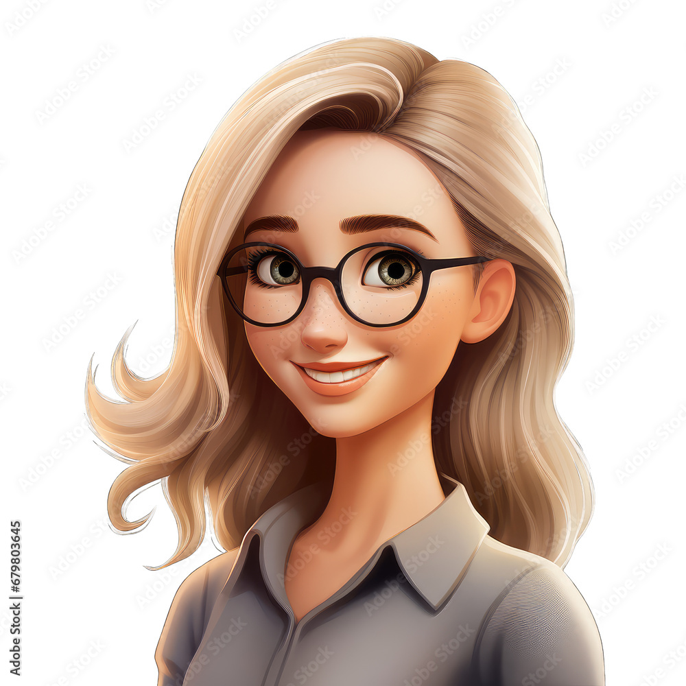 Memoji beautiful smiling woman isolated on transparent and white ...