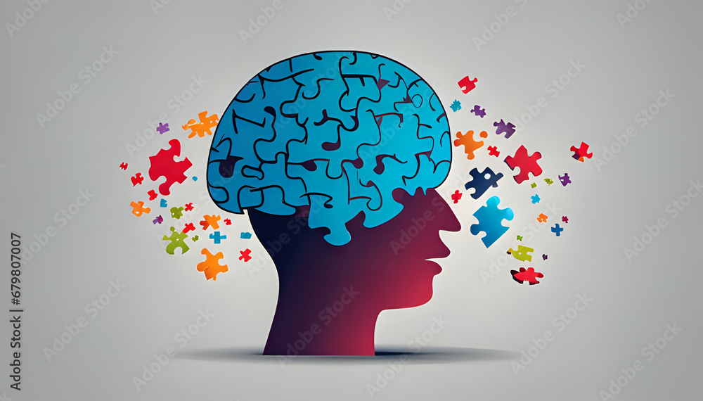 Brain puzzle icon. Colorful neurodiversity concept. Human mind ...
