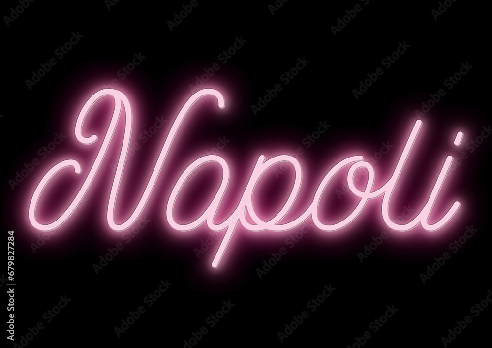 Napoli -city name - neon tubular writing - pink color - black ...