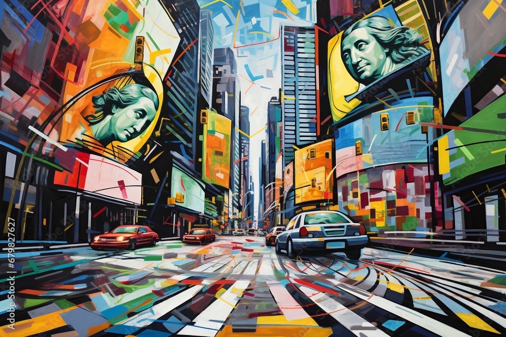 Financial Fusion: Immersive street art blending dollar signs, stock ...