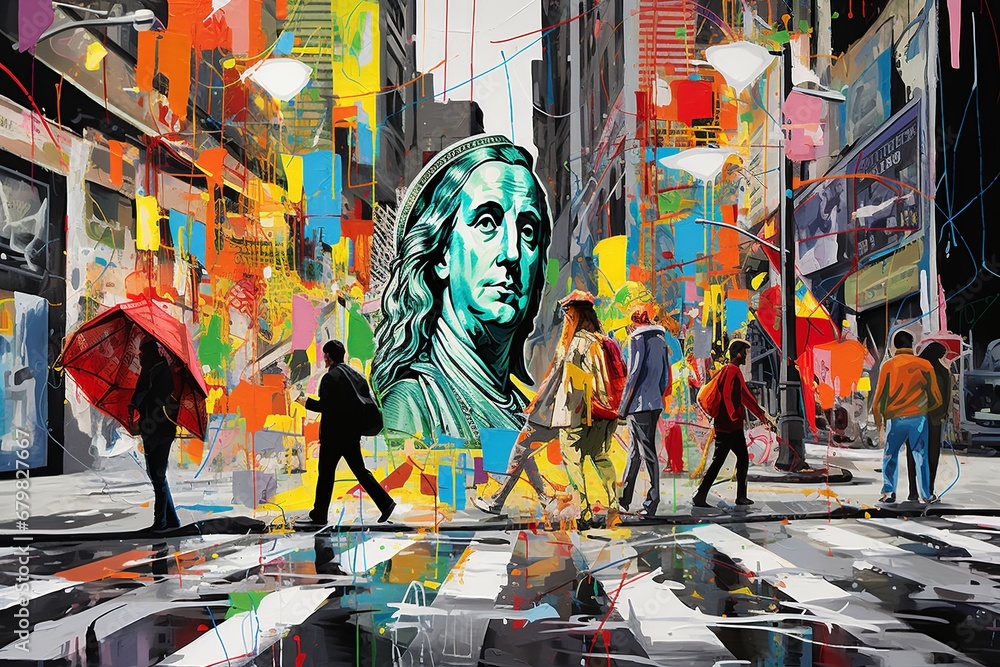 Financial Fusion: Immersive street art blending dollar signs, stock ...
