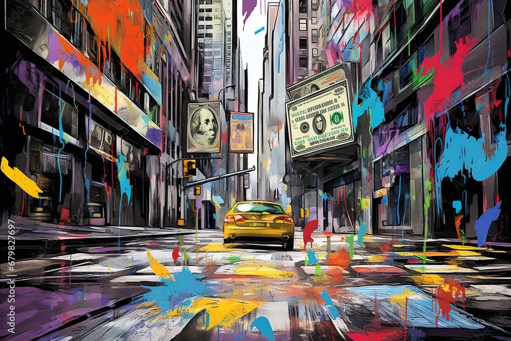 Financial Fusion: Immersive street art blending dollar signs, stock ...