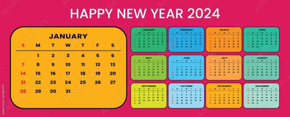 Monthly calendar template for the 2024 year. 2024 Wall calendar. Week ...