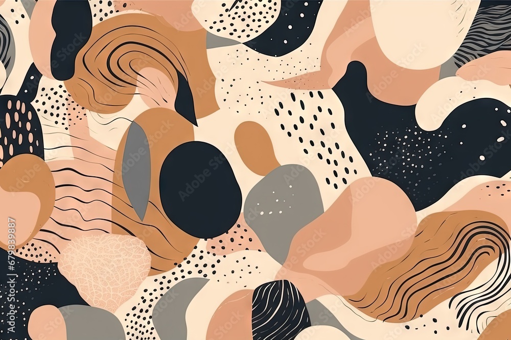 Abstract lithograph minimalist background seamless pattern, japandi ...