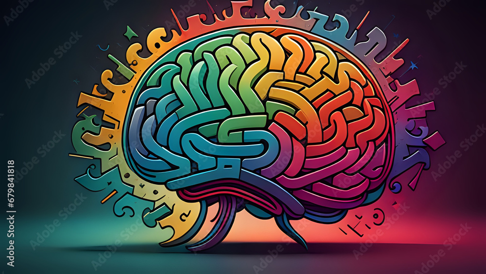 Brain puzzle icon. Colorful neurodiversity concept. Human mind ...