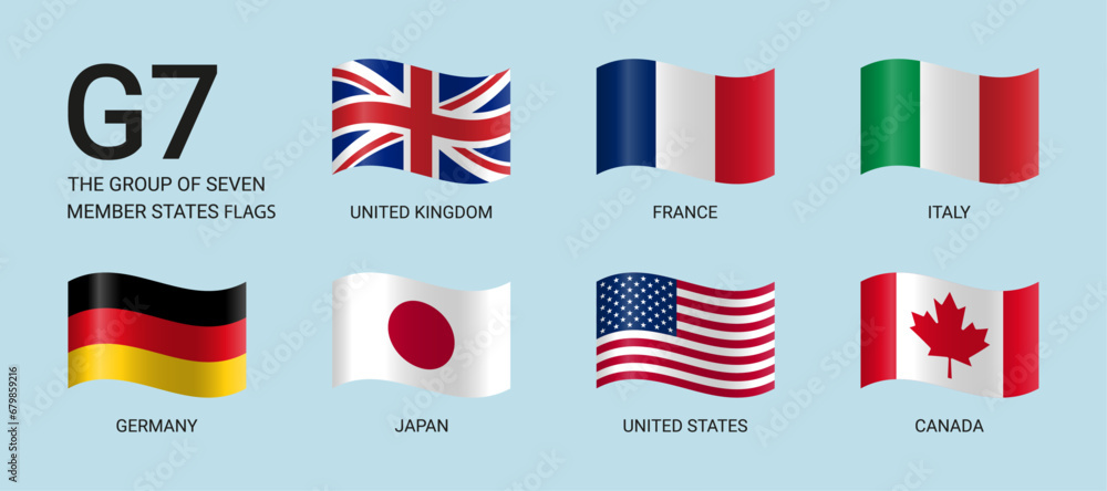 Wavy flags of g7 member states flags. The Group of Seven. Stock Vector ...