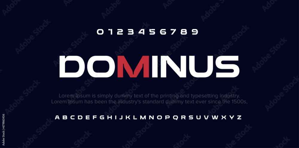 DOMINUS Abstract modern thin line font alphabet. Technology digital ...