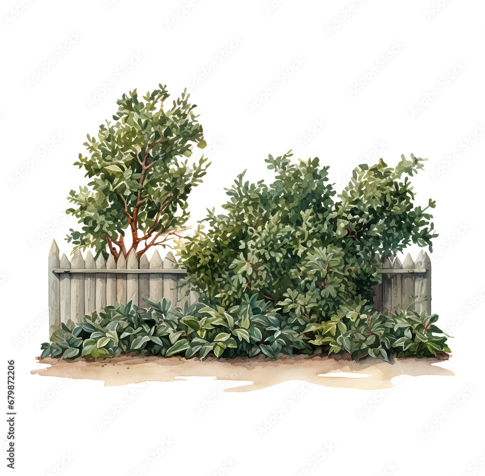 Garden hedge, watercolor clipart illustration with isolated background ...