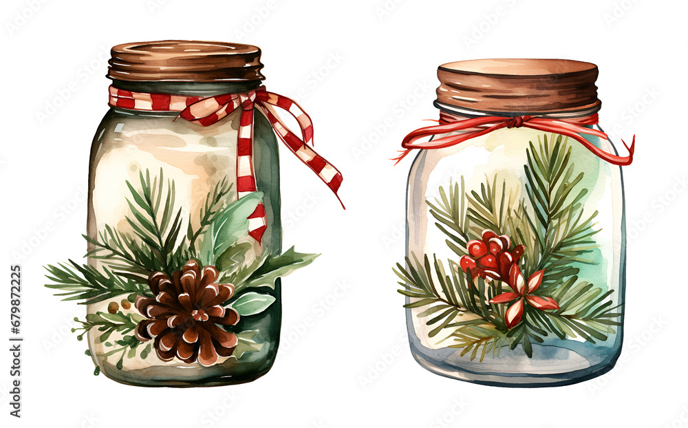 Christmas jar, watercolor clipart illustration with isolated background ...