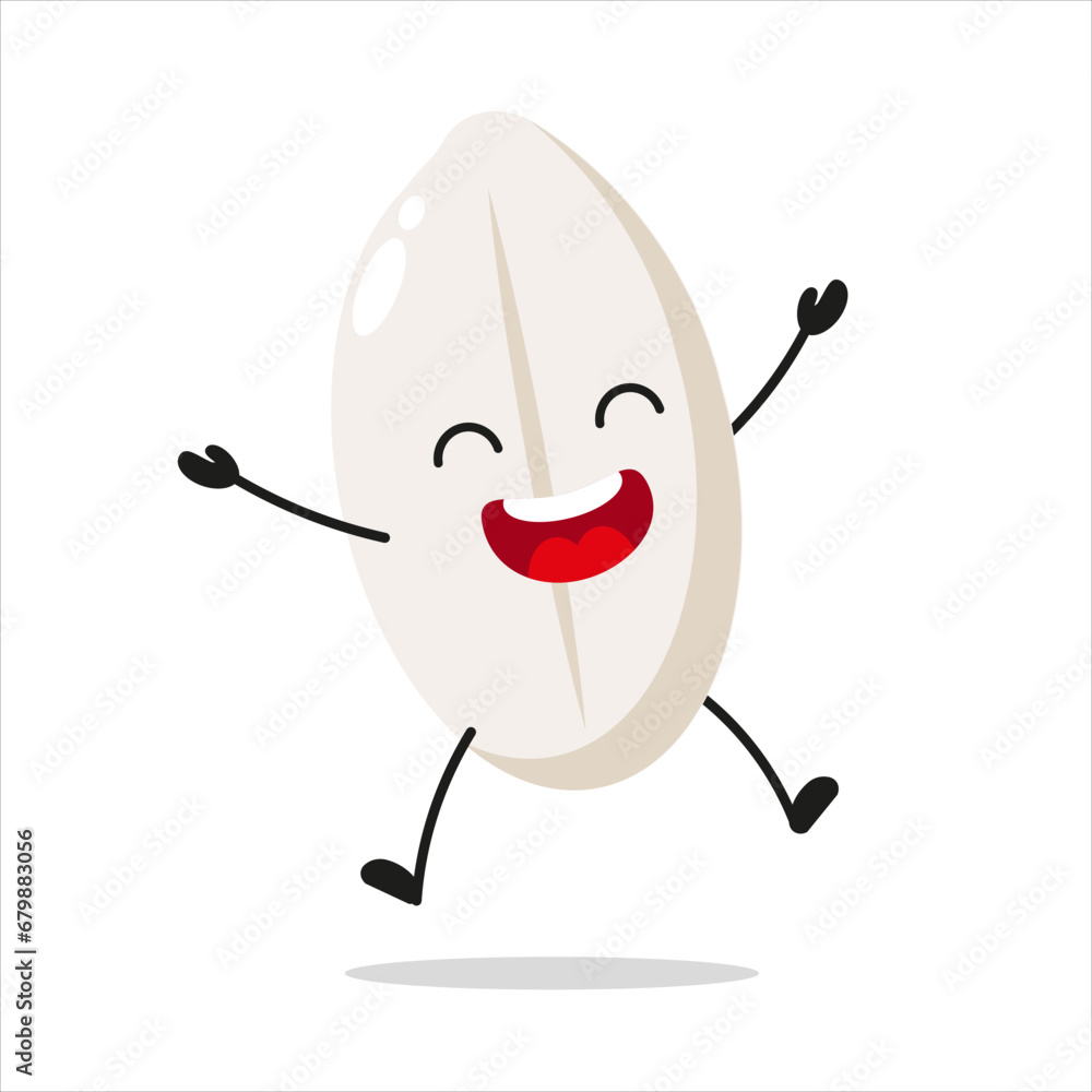 Cute happy rice character. Funny victory jump celebration food cartoon ...
