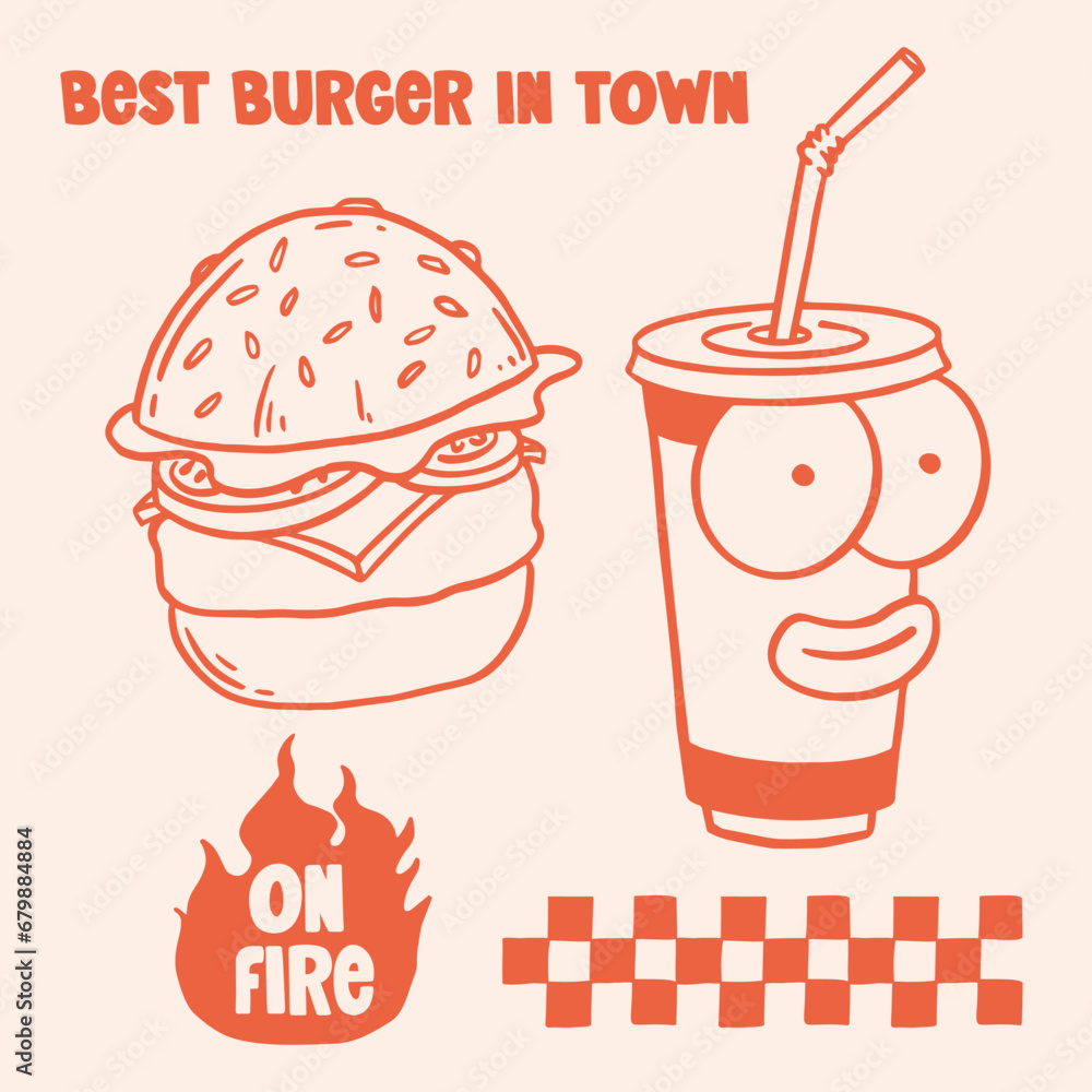Hand drawn burger vector doodle. Hamburger sketch illustration for ...