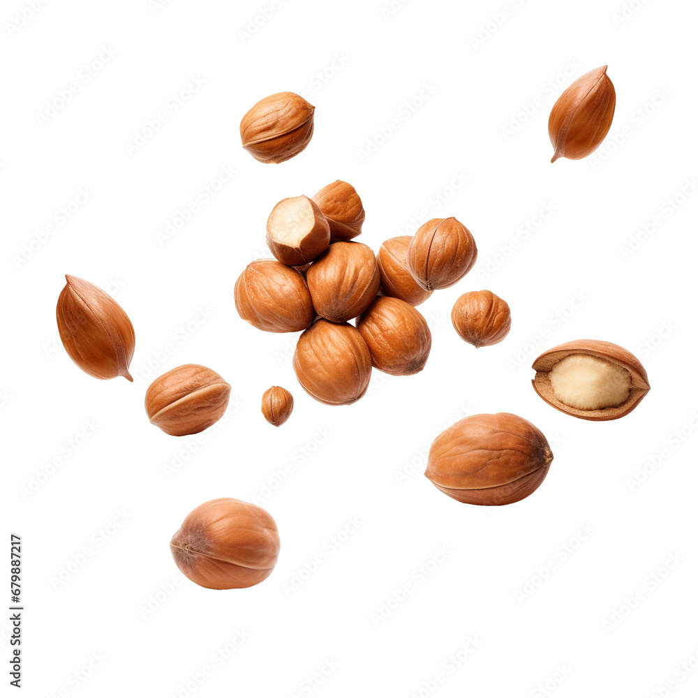 Hazelnuts nuts isolated on white, Hazelnuts pieces, frozen in the air ...