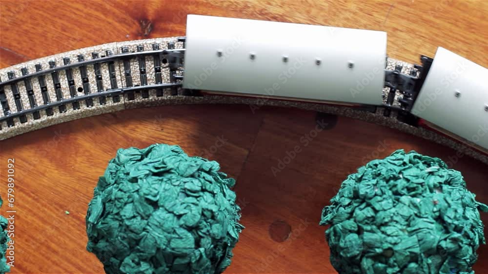 Electric Model Train on Model Railway Tracks. Elevated View. Close Up ...