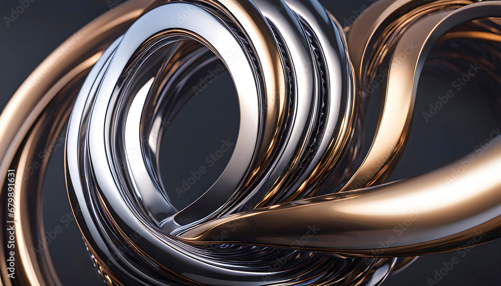 Abstract geometric background with metal spiral and toroid ring ...