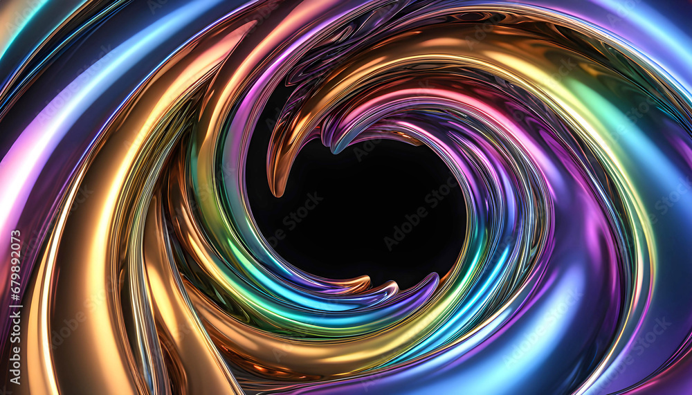 Abstract geometric background with metal spiral and toroid ring ...