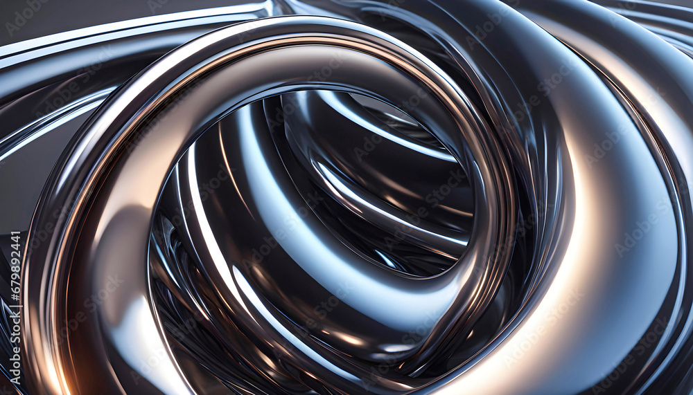 Abstract geometric background with metal spiral and toroid ring ...