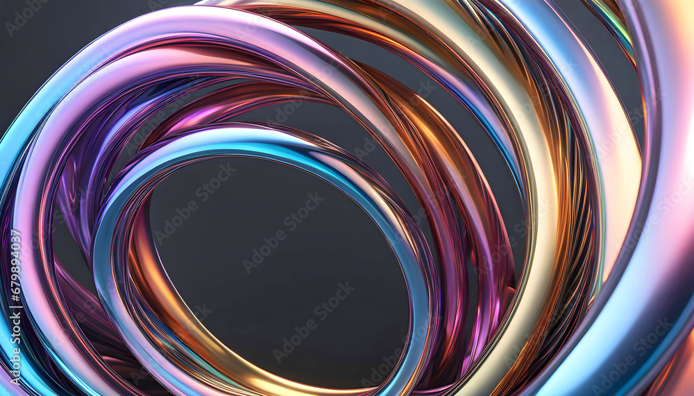 Abstract geometric background with metal spiral and toroid ring ...