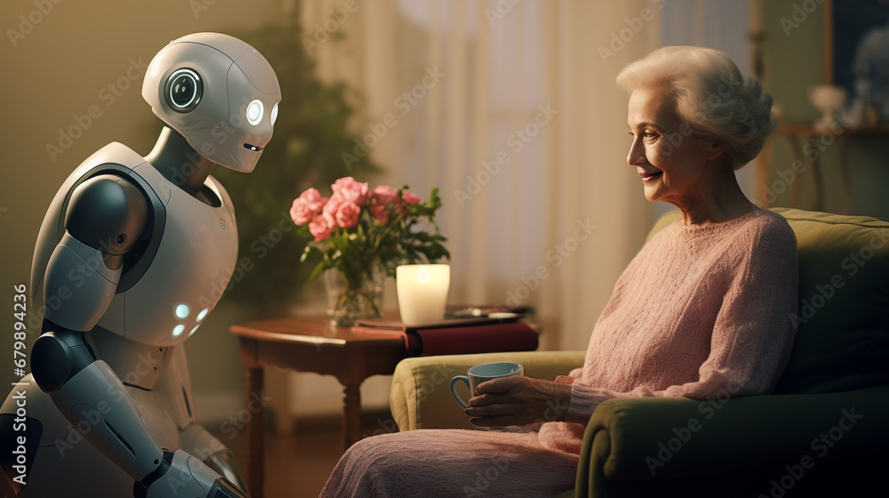 Future Smart Elderly Care AI Robot Assistant Nurse. Innovative Personal ...