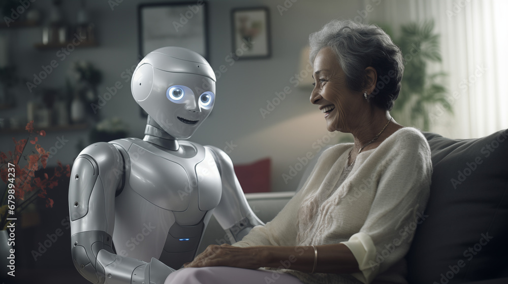 Future Smart Elderly Care AI Robot Assistant Nurse. Innovative Personal ...