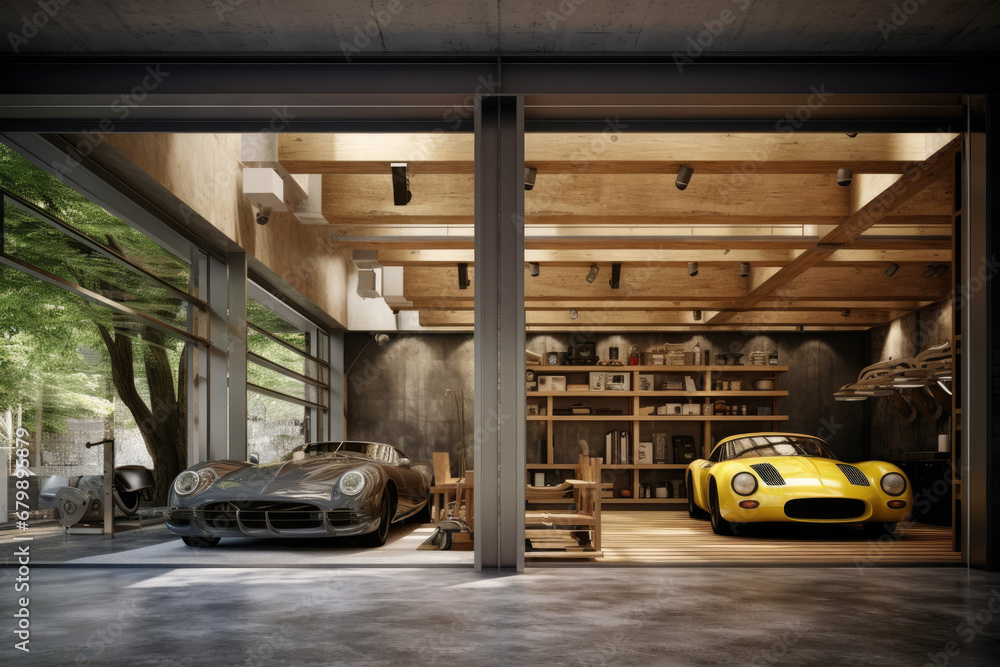 Architectural Fusion: Modern Garage with a Harmony of Concrete and Wood ...