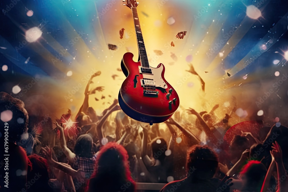 Harmony in Strings, a music poster featuring an electric guitar, fans ...