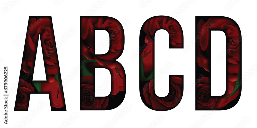 Red roses flower font Alphabet a, b, c, d, text effect. Made of Real ...