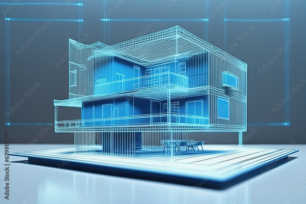 architecture and interior virtual reality a hologram of a house and ...