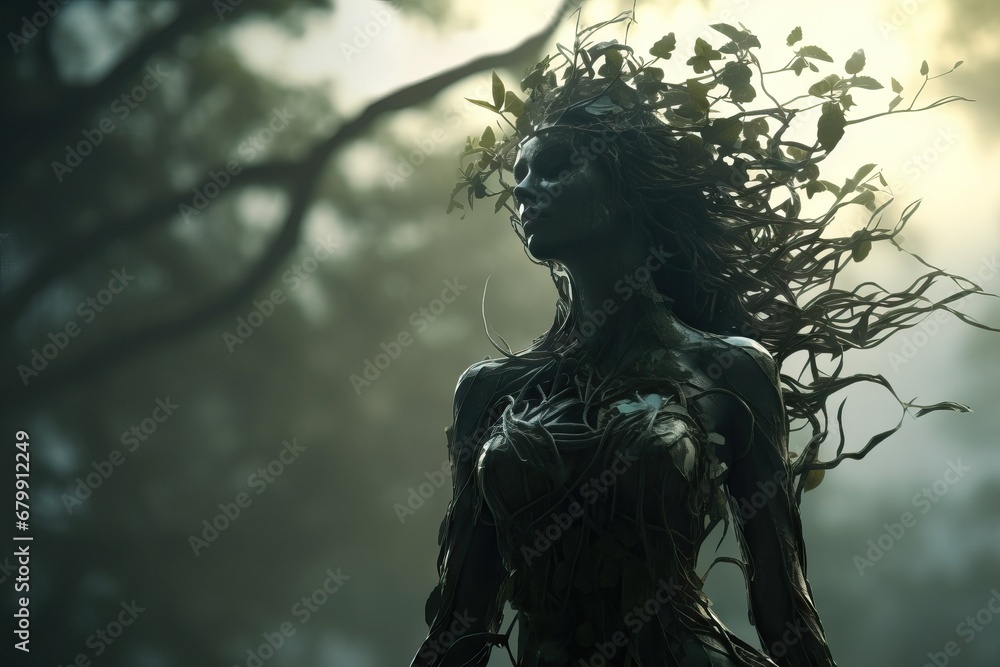 Fantasy beautiful dryad woman in fairy forest. Fabulous mythical ...