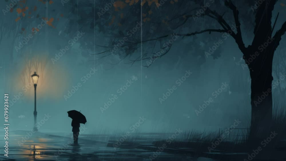 Seamless loop animation. People, City Park Jogger, Standing Rainy Night ...