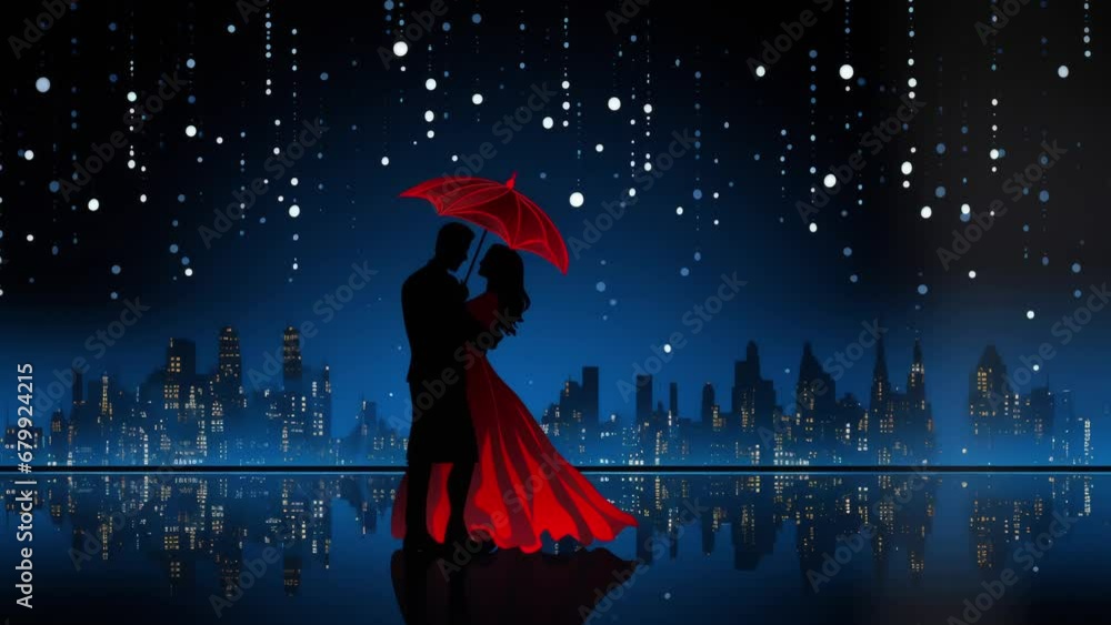 Seamless loop animation. People, Couple Dancing in the Rain, Standing ...
