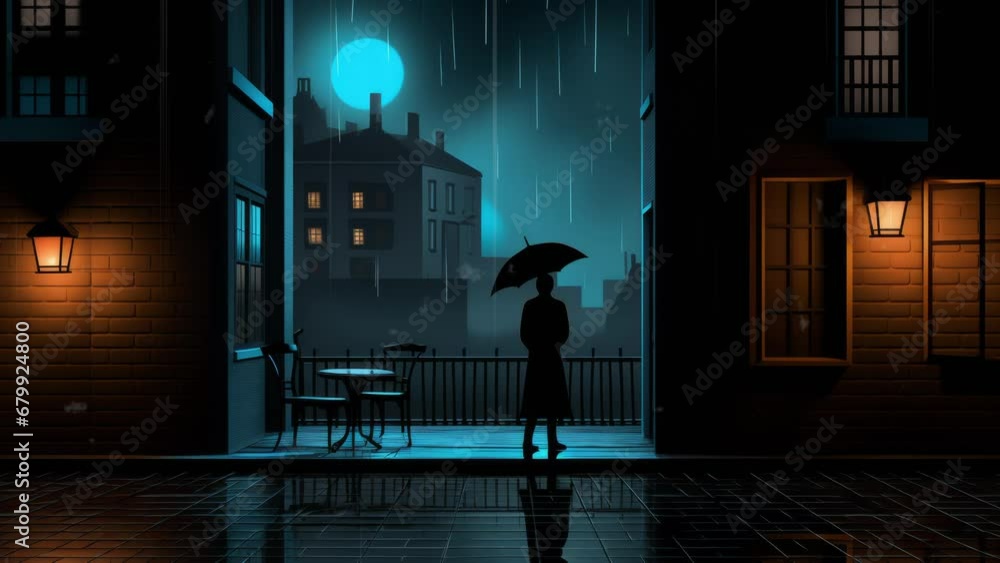 Seamless loop animation. People, Street Food Vendor, Standing Rainy ...