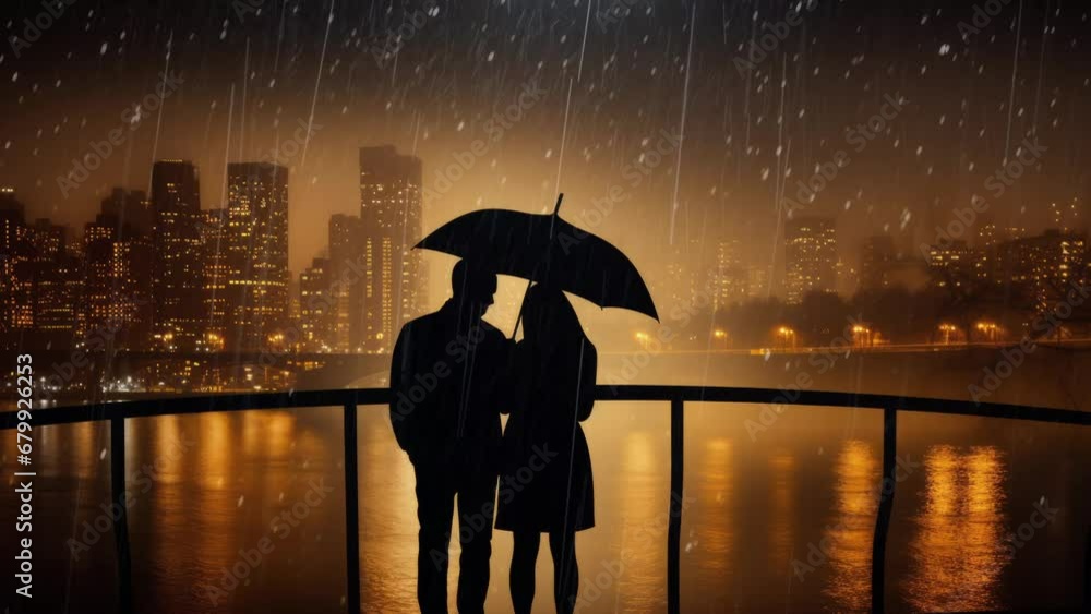 Seamless loop animation. People, Couple Watching Raindrops, Standing ...
