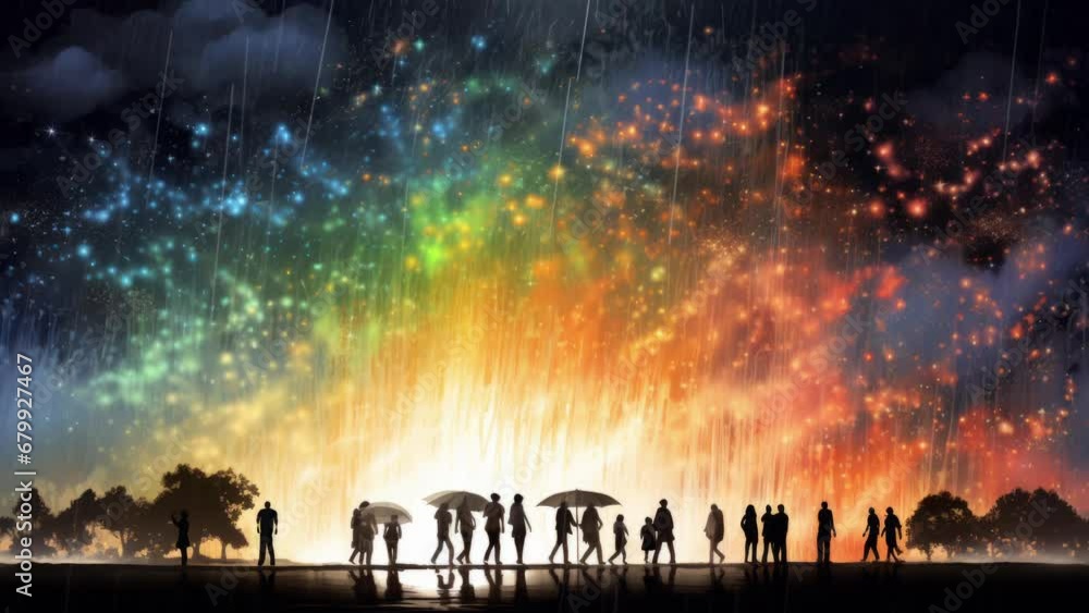 Seamless loop animation. People, Friends Playing in Puddles, Standing ...