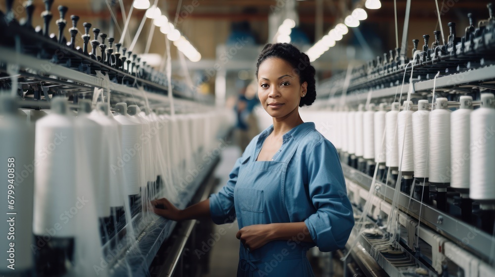 Mature lady carefully working on weaving factory to earn money. African ...