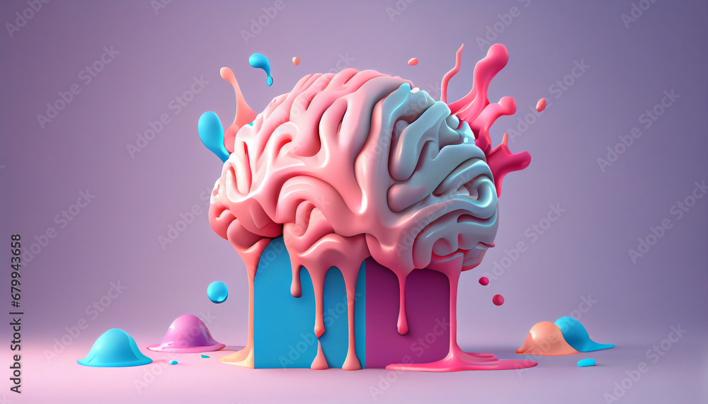 Abstract human brain picture set on a pastel background of pink and ...
