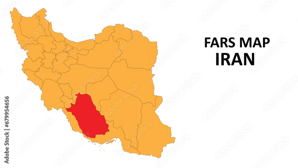 Vetor de Iran Map. Fars Map highlighted on the Iran map with detailed ...