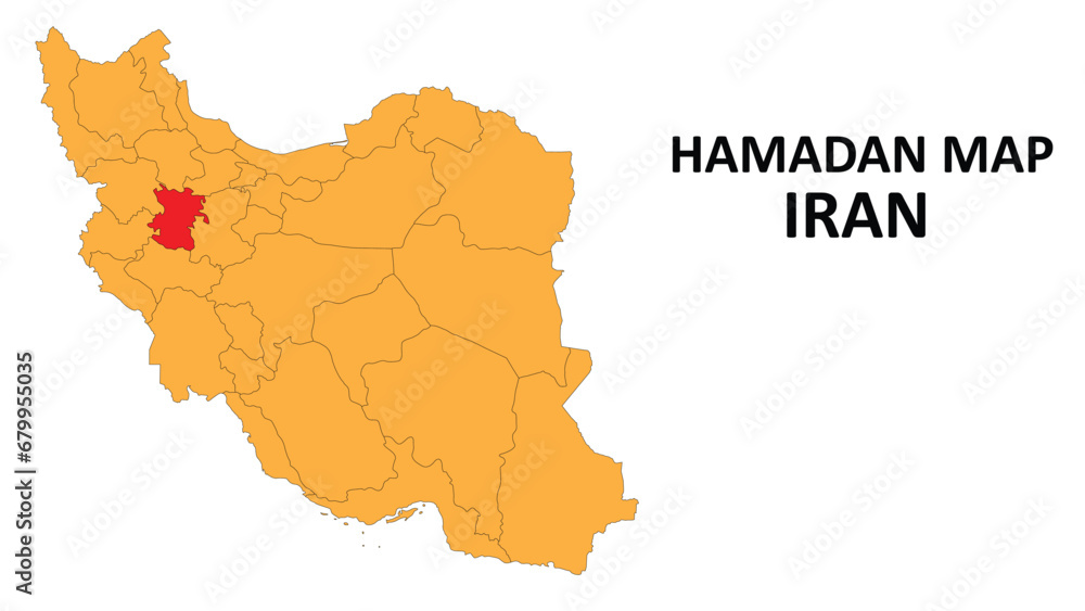 Iran Map. Hamadan Map highlighted on the Iran map with detailed state ...